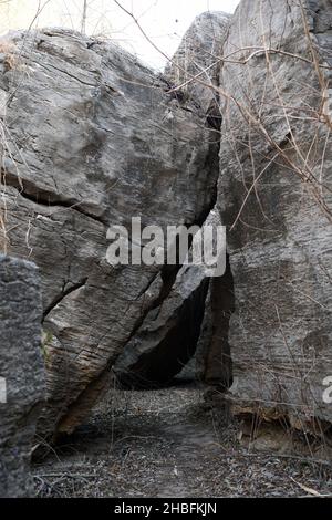 LINYI, CHINA - DECEMBER 19, 2021 - An underground stone forest ...