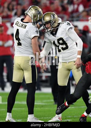 New Orleans Saints Brett Maher (19) kicks during an NFL football game ...