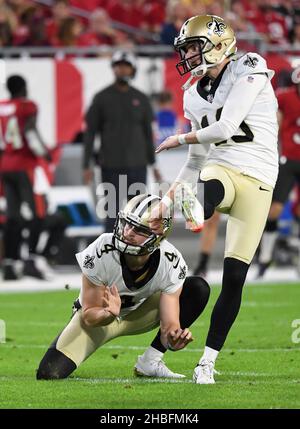 New Orleans Saints Brett Maher (19) kicks during an NFL football game ...