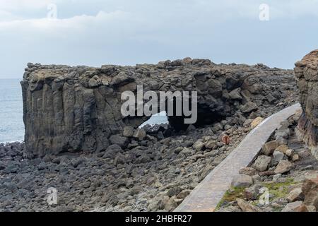 Basalt rock landscape - Whale Cave at Penghu Island, Taiwan Stock Photo ...
