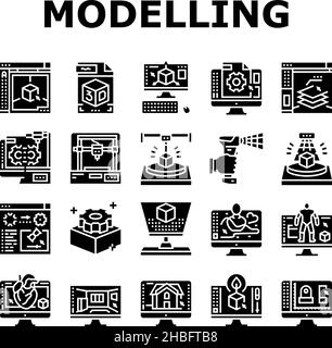 3d Modelling Software And Device Icons Set Vector Stock Vector Image ...