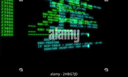 Programming code running down a computer screen terminal. 3d ...