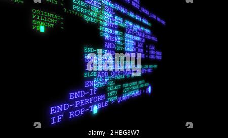 Programming code running down a computer screen terminal. 3d ...