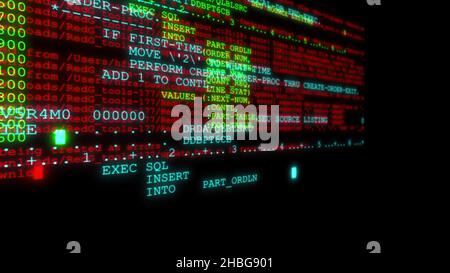Programming code running down a computer screen terminal. 3d illustration Stock Photo - Alamy