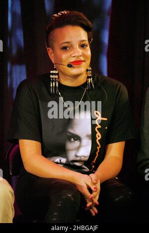 Layla Lewis speaks during the Meet the Cast: Skins event at the Apple ...