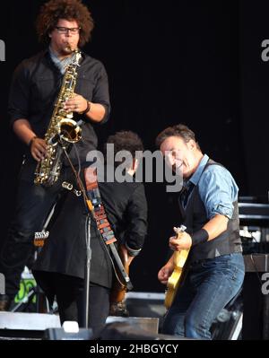 Bruce Springsteen performs and headlines on stage at Hard Rock Calling ...