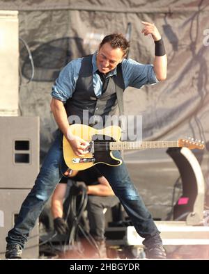 Bruce Springsteen performs and headlines on stage at Hard Rock Calling ...
