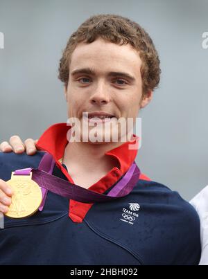 Steven Burke of the Mens Pursuit Cyclist Gold Medalists team at the BT ...