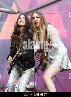 HAIM perform live on stage during the BBC 6Music Festival at Victoria ...