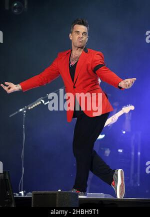 Robbie Williams performs live on stage as part of the Apple Music ...