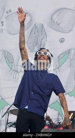 Wiz Khalifa performs on stage at the Molson Amphitheatre during the ...