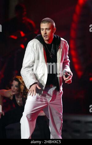 Justin Timberlake photographed at the 2003 Brit Awards in London. 1/2 ...