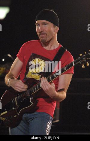 U2, The Edge in concert at the Madison Square Garden, New York. Live ...