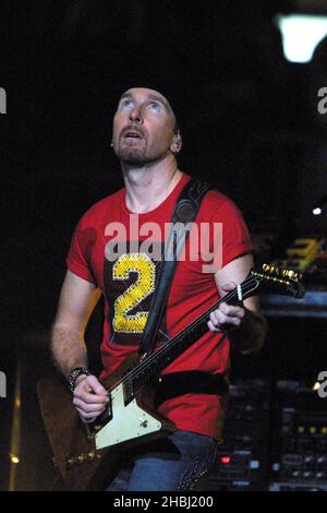 U2, The Edge in concert at the Madison Square Garden, New York. Live ...