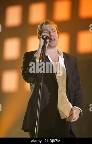 Duran Duran perform during the rehearsals for the Brit Awards 2004 ...
