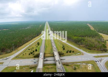 Aerial view of the 10 Freeway intersection with the 110 Freeway in Los ...