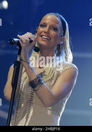 Sarah Harding of Girl Alouds performs on stage at the Girl Guiding ...