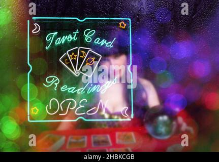 Tarot Cards Readings Neon Sign Stock Photo - Alamy
