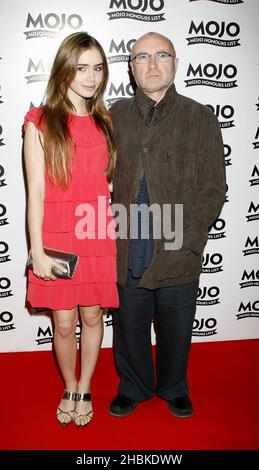 Phil Collins and daughter Lily arrive for the Mojo Honours List award ...