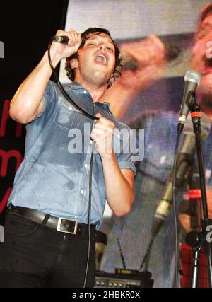 Lead singer Ed Macfarlane of the 'Friendly Fires' during a gig at HMV ...