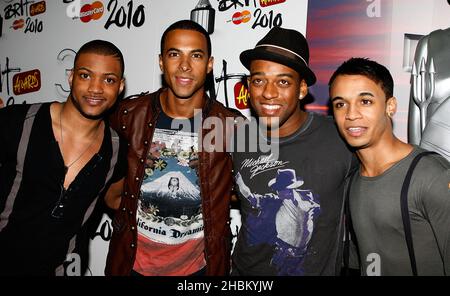 JLS arrive at the Brit Launch at the Indigo 02, London Stock Photo - Alamy