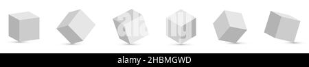 A set of cube icons with a perspective 3D cube model. Vector ...