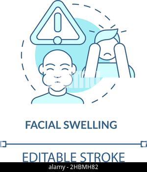 Face swelling vector linear icon. Food allergy symptom. Sickness ...