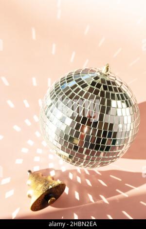 disco ball on sand background with corals. party, disco concept ...