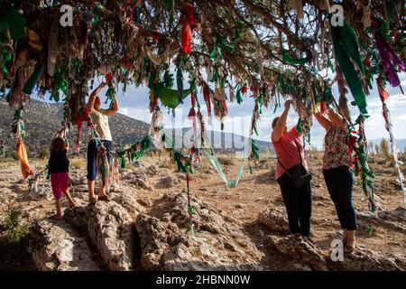 Elmali,Antalya,Turkey - 06-23-2016:A multicolored traditional wish tree ...