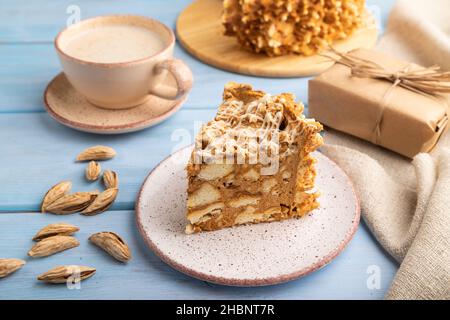 Traditional lithuanian cake shakotis with cup of coffee on black ...