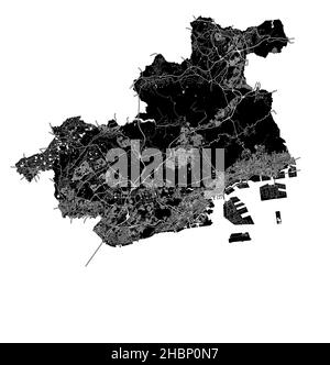 Kobe, Japan, high resolution vector map with city boundaries, and ...