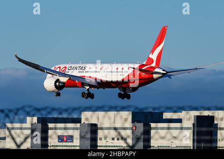 Qantas Airways Boeing 787 aeroplane aerial view. Top down view of ...
