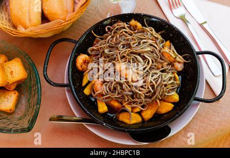 Surimi elvers with prawns and potato Stock Photo - Alamy