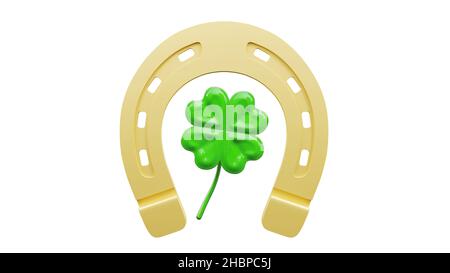Horseshoe and concept of luck. St. Patricks Day card. 3d illustration ...