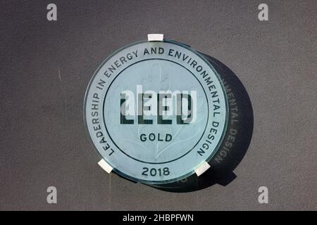 A US Green Building Council LEED Platinum plaque indicating a building ...