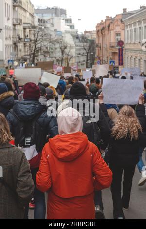 Crowd of protesters with placards during the ‘We Do Not Consent ...