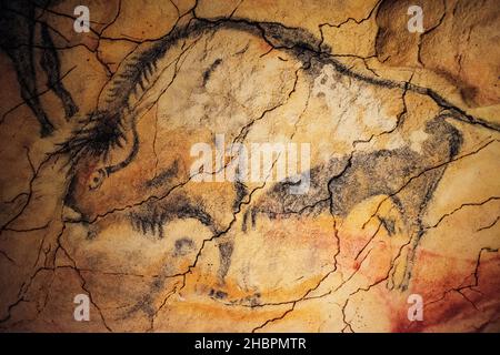 Bison Painting in Altamira caves, Upper Paleolithic museum, Santander ...