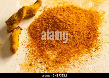 Turmeric stick and powder. Complementary medicine Stock Photo - Alamy