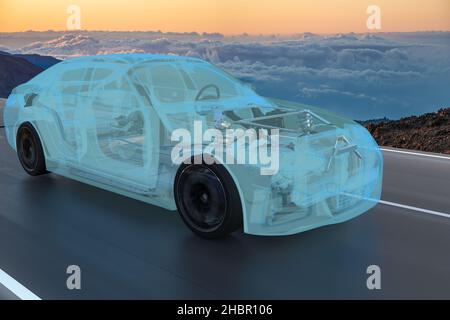 Electric Vehicle Cross Section on the BMW i4 sports example Stock Photo ...