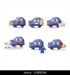 A Rich star blue gummy candy E mascot design style going shopping ...