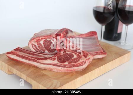 Uncooked lamb mutton chops, raw meat steaks. Isolated on white ...