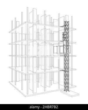 Building under construction with mast lifts Stock Photo - Alamy