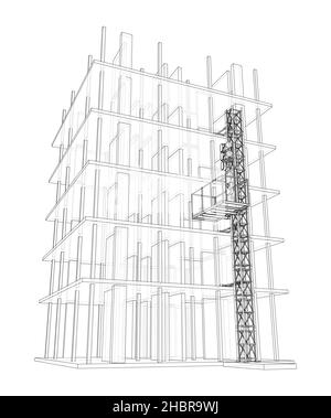 Building under construction with mast lifts Stock Photo - Alamy