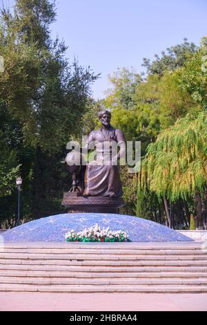 A bronze statue in a park of Mirzo Ulugbek, a great leader from ...