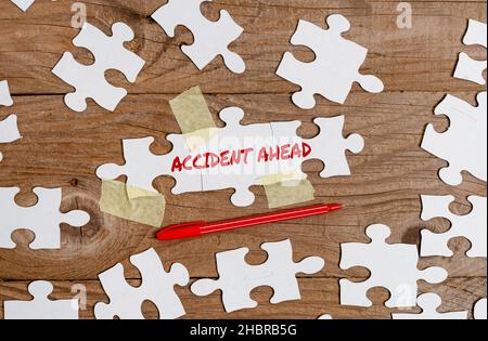 Text showing inspiration Accident Ahead. Business approach Unfortunate ...