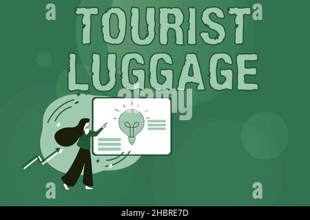 Hand writing sign Tourist Luggage. Business concept big bag that ...