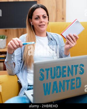Inspiration showing sign Students Wanted. Word Written on list of ...