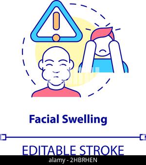 Face swelling vector linear icon. Food allergy symptom. Sickness ...