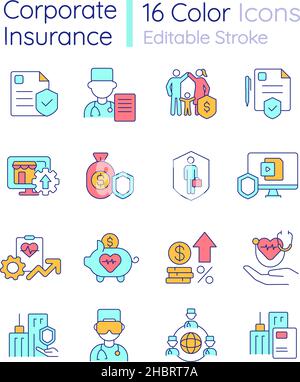 Corporate coverage linear icons set. Business, Industry, Finance ...