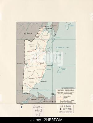 1960s Map of British Honduras ca. 1965 Stock Photo - Alamy